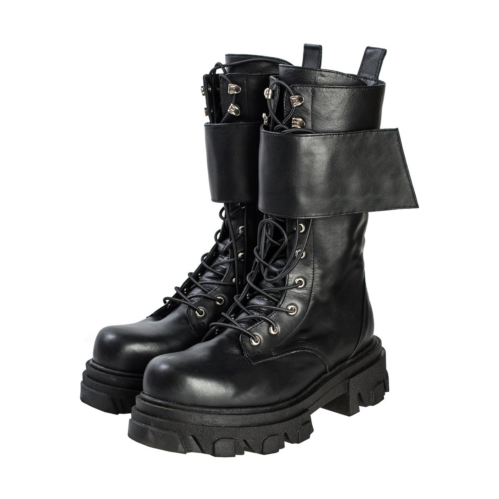 MARGARET BOOTS Massive Combat Boots BLACK Leather Boots Half Length ...