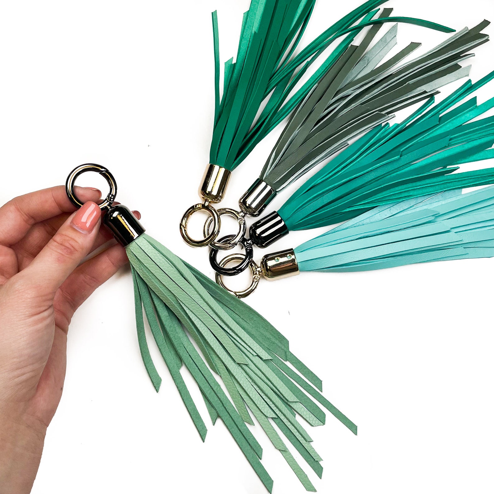 GREEN Leather TASSEL Keychain Mint Bag Tassel Genuine - Etsy