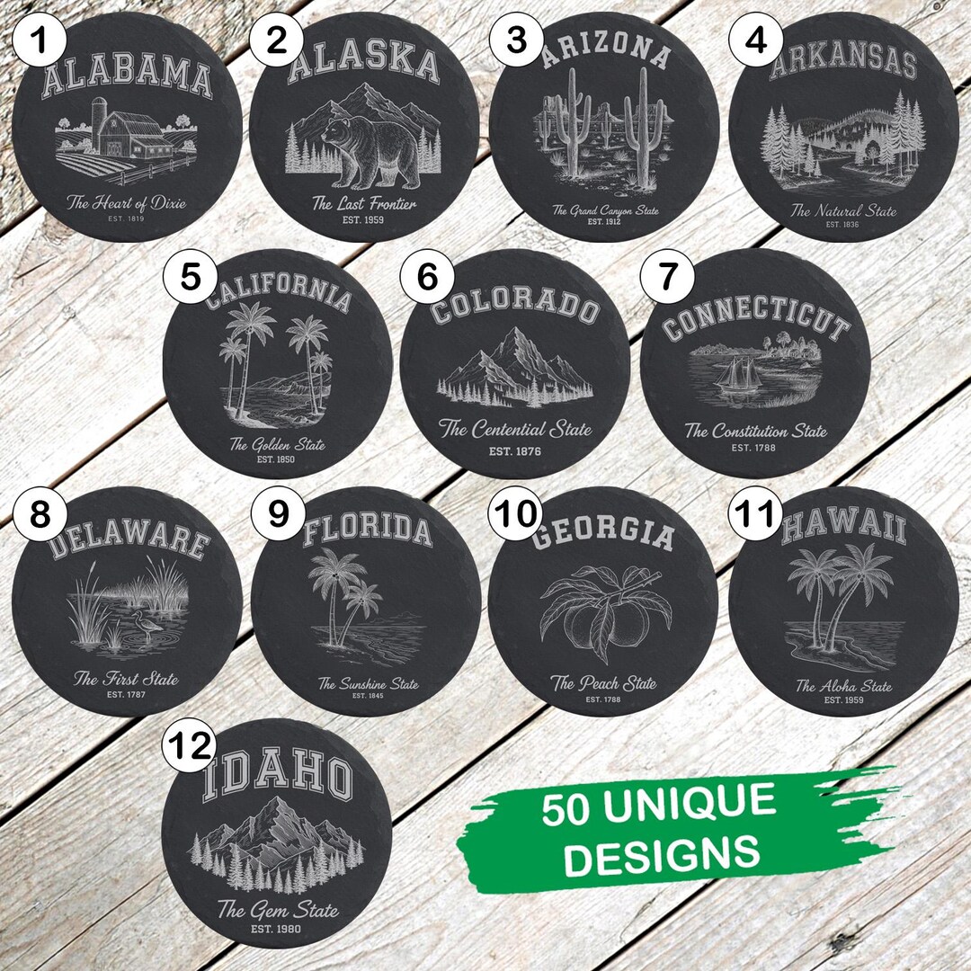 State Badge Coasters – Slate Drink Coasters – Designs for All 50 States ...