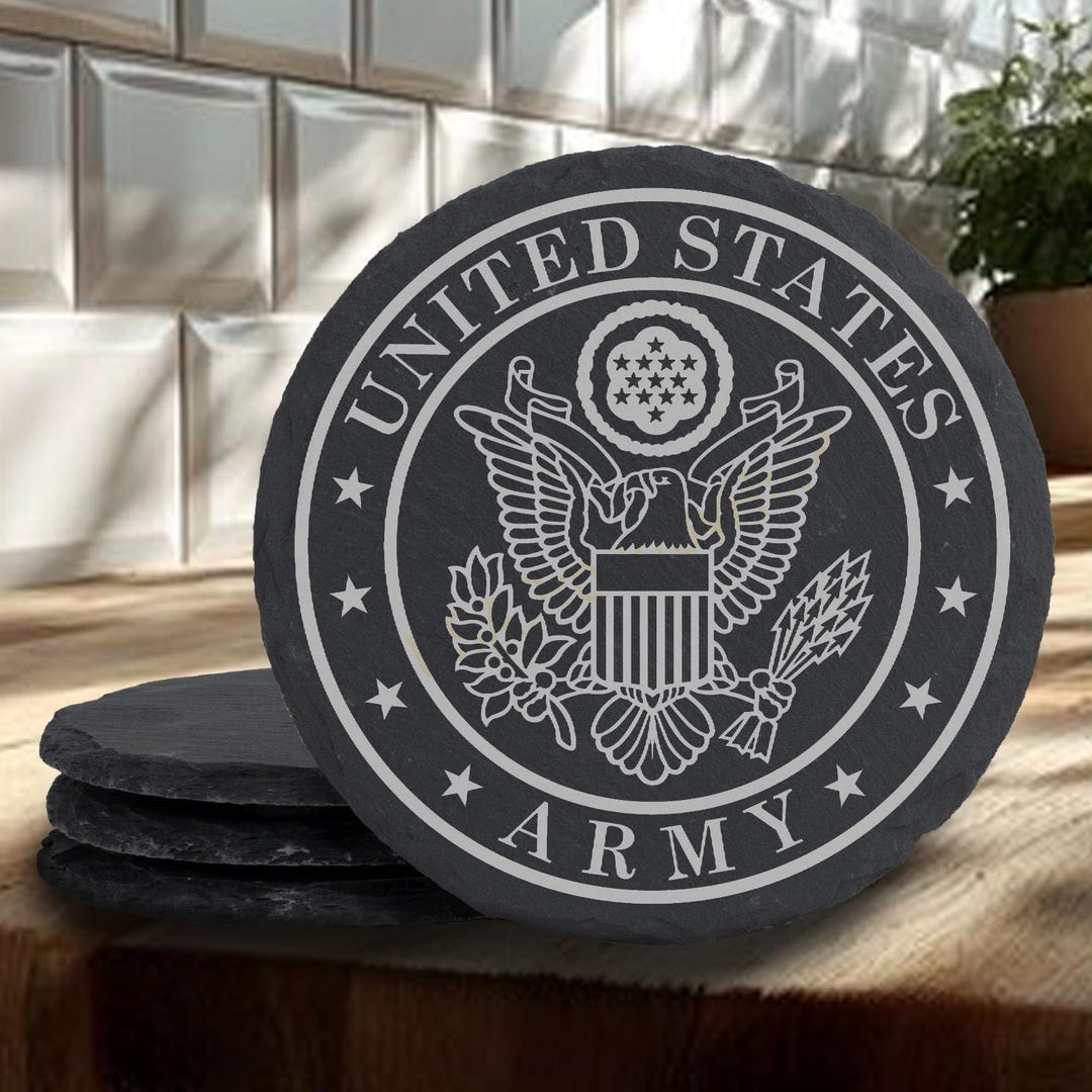 US Army Slate Coaster Set of 4 - Engraved - Round - Etsy