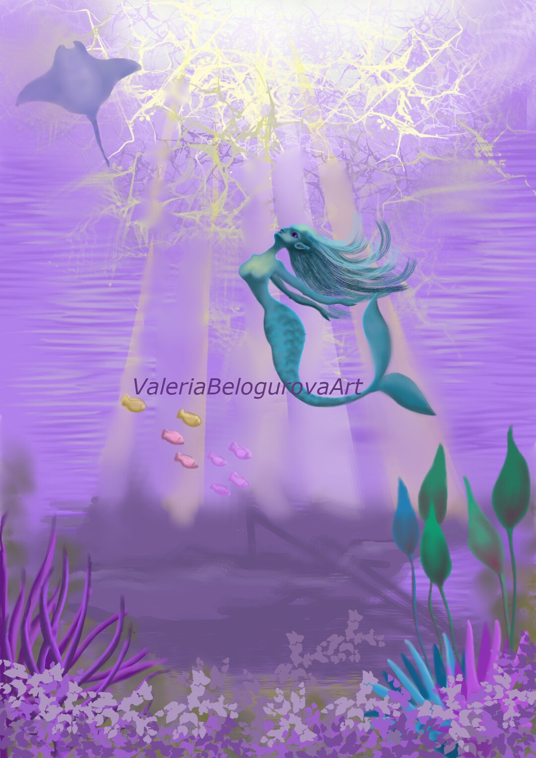 Undine, Sunlight, A3, Marine Life, Fary Tale, Farytale, Sea Painting ...