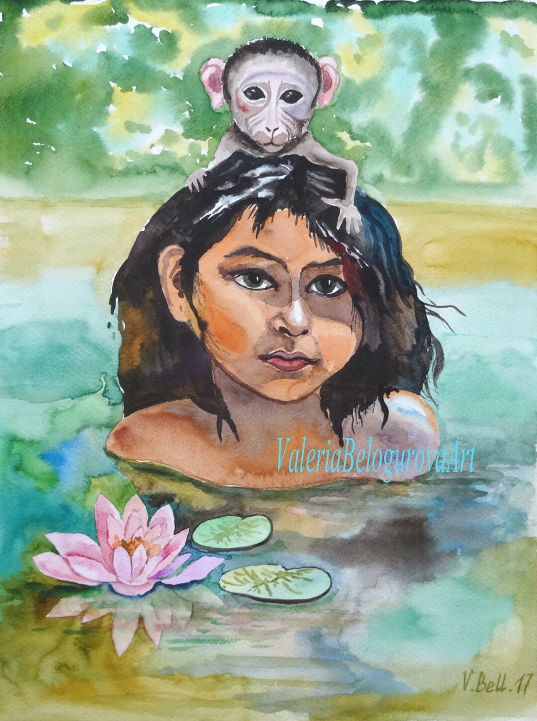 Mowgli and Monkey Watercolor Painting, Jungle Book Nursery Art (16x12 ...