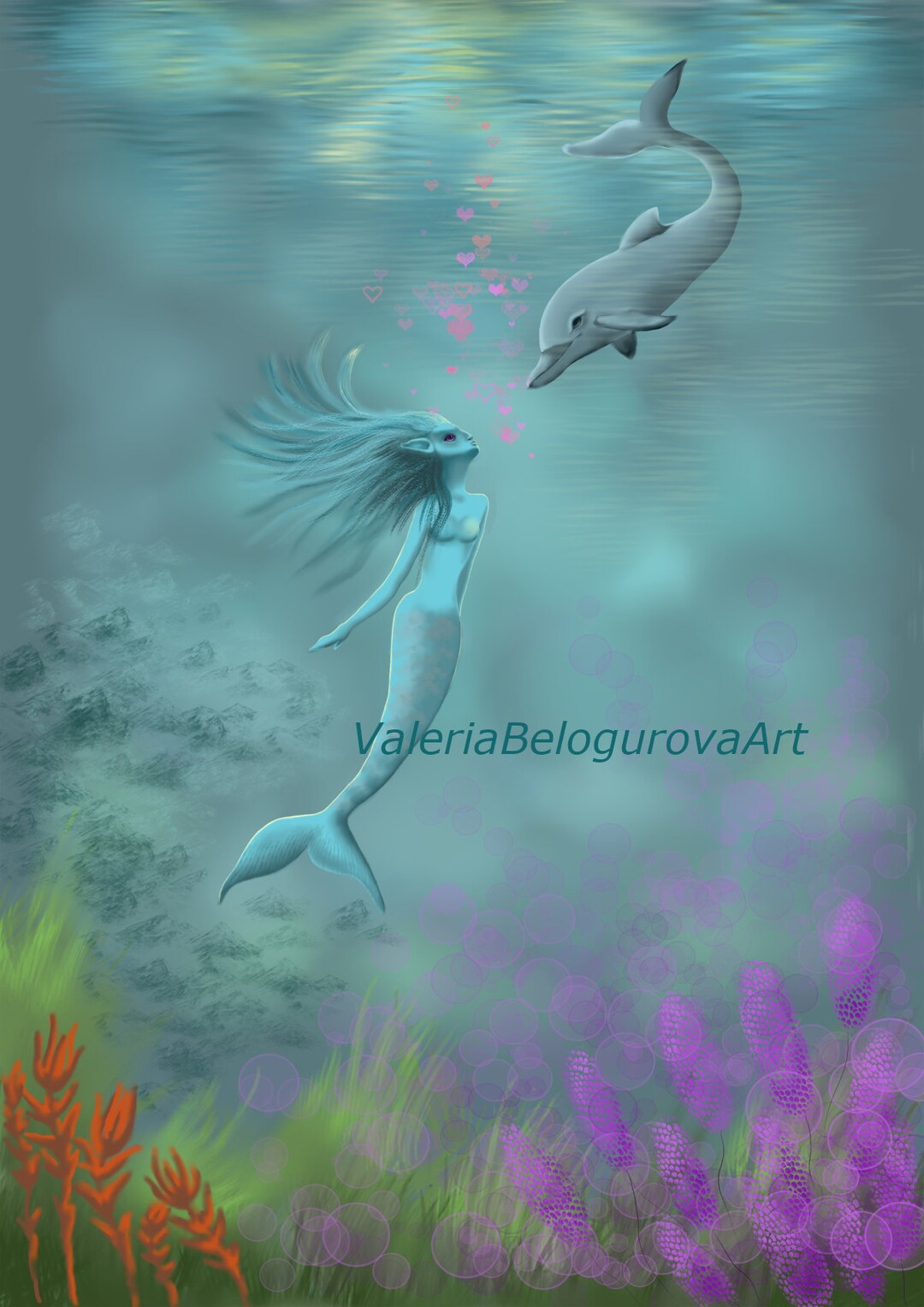 Undine, Dolphin, A3, Marine Life, Art for Nursery , Sea Painting, World ...