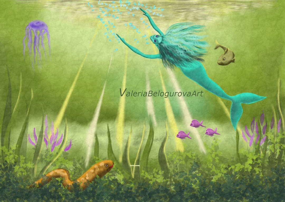 Undine,marine Creatures, A3, Marine Life, Animal Painting, Sea Painting ...