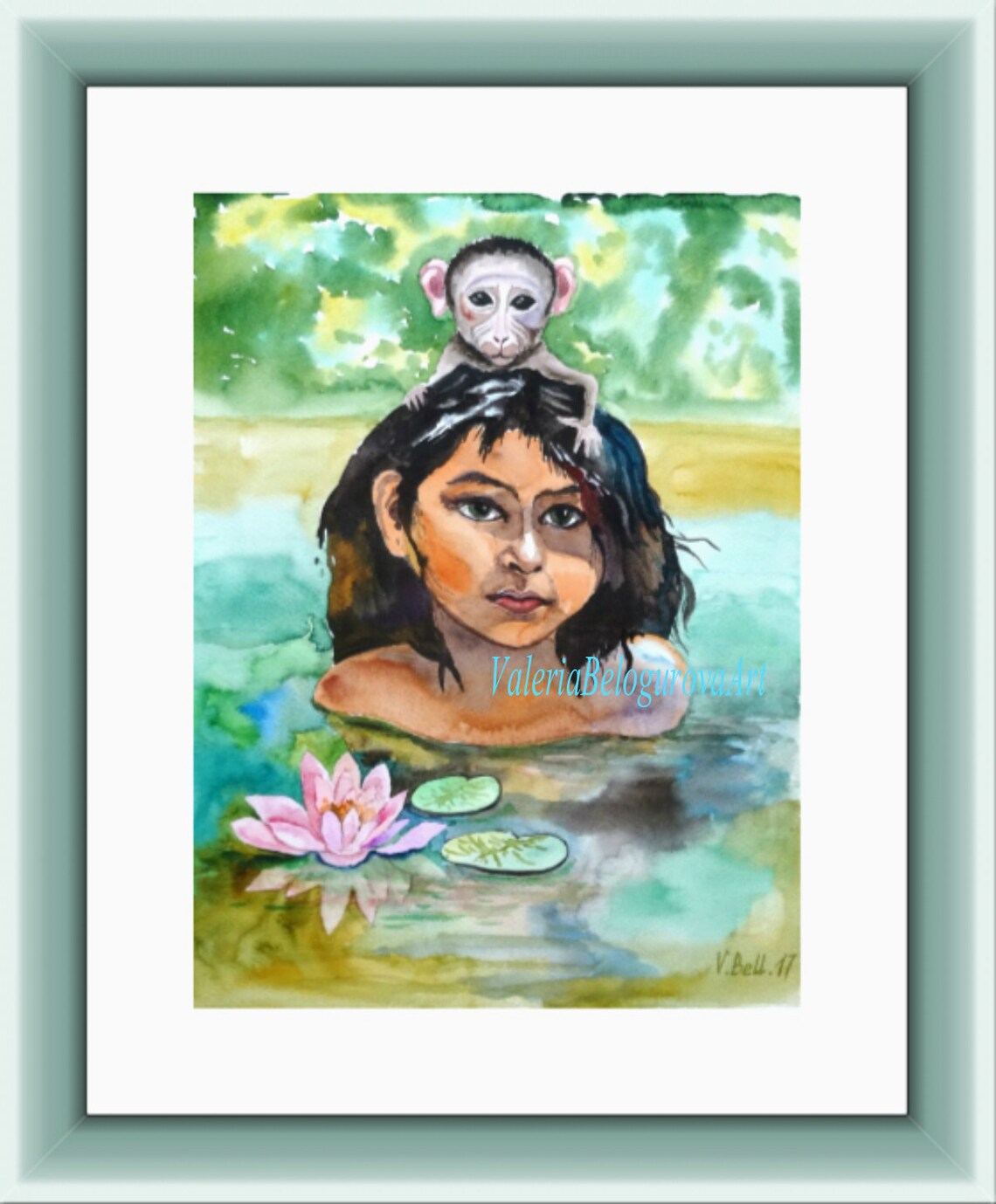 Mowgli and Monkey Watercolor Painting, Jungle Book Nursery Art (16x12 ...
