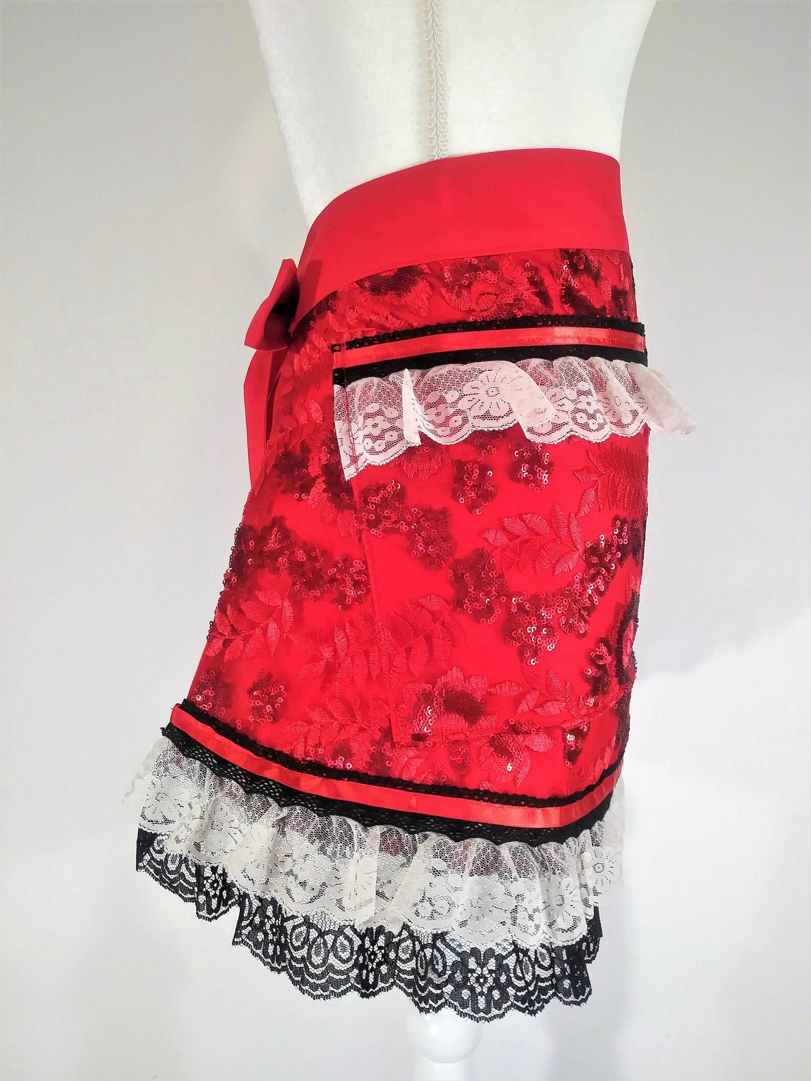 Red Apron With Lace and Sequens Red and Black Apron. - Etsy
