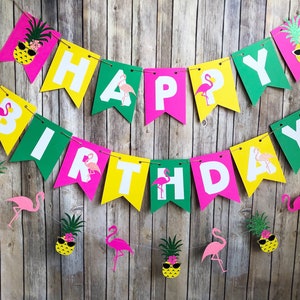 Pineapple Flamingo Birthday Party Banner First Birthday, Hawaiian, Luau ...