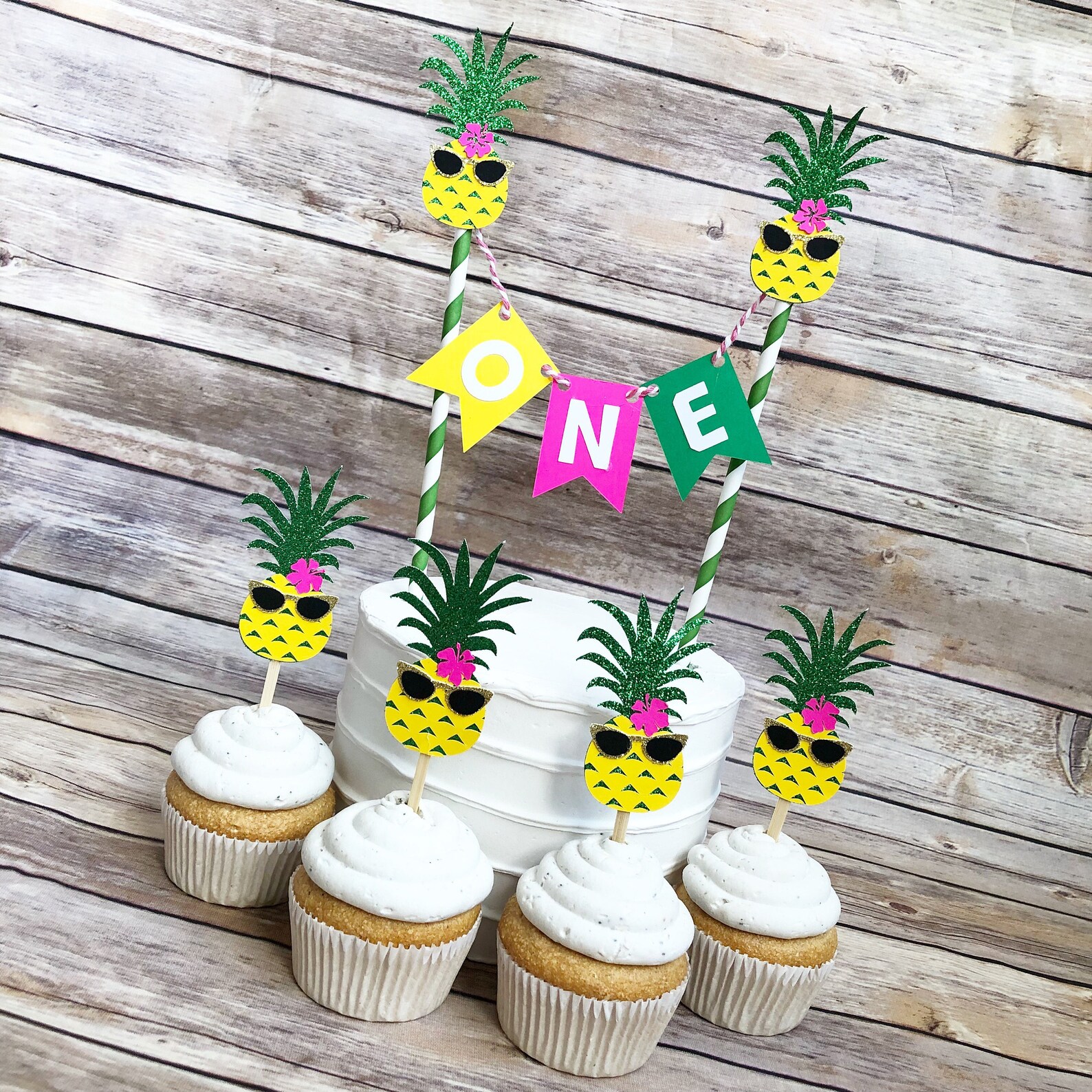 Pineapple Party Cupcake Toppers First Birthday Hawaiian - Etsy