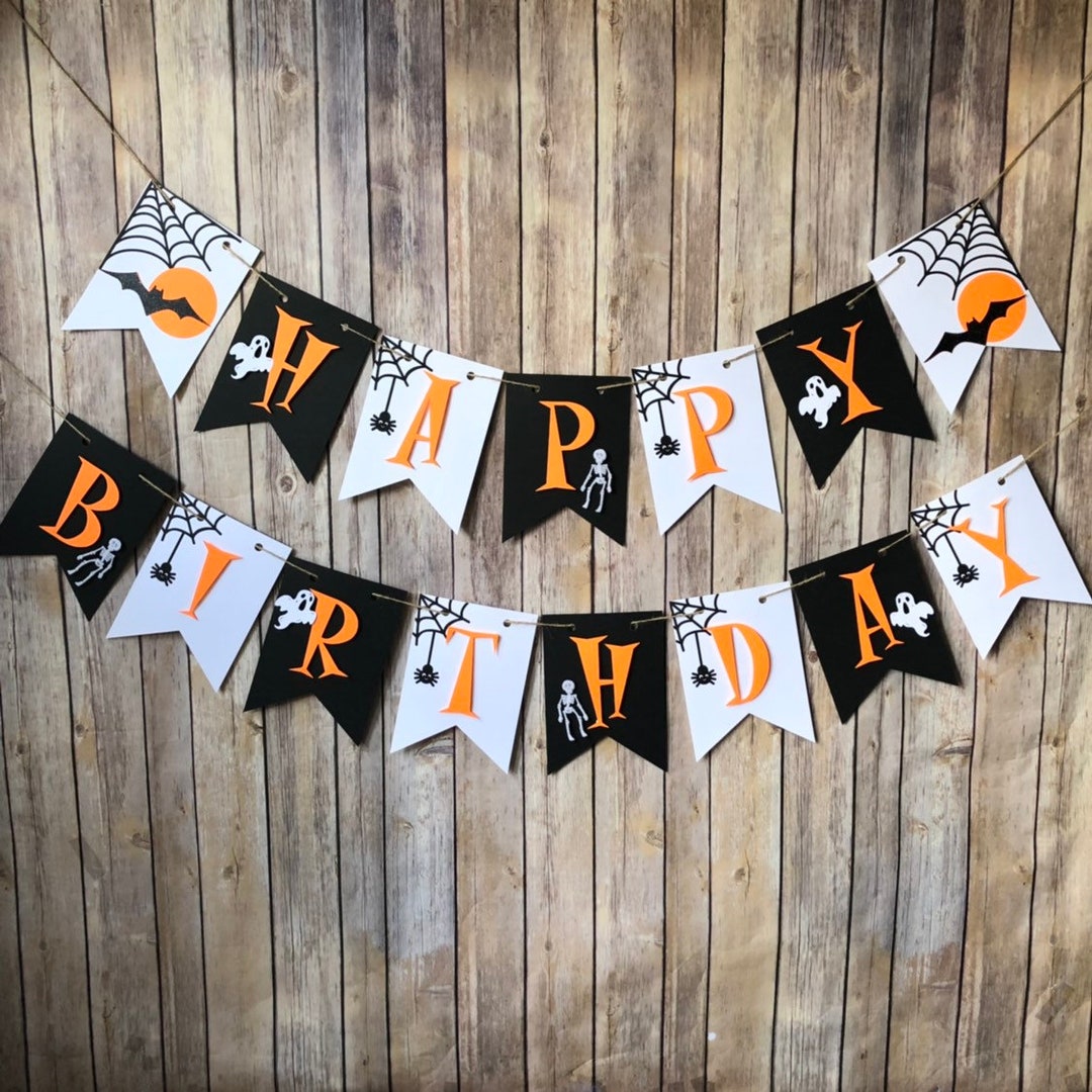 Halloween Birthday Banner Halloween, October, Spooky, Ghosts, Skeletons ...