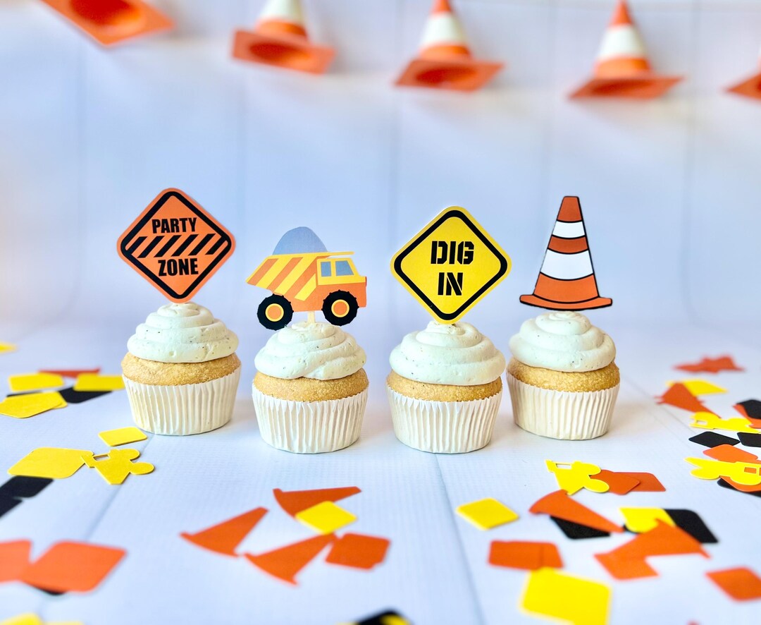 Construction Party Cupcake Toppers Dig In, Party Zone, Construction ...