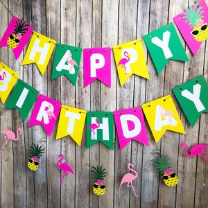 Pineapple Flamingo Birthday Party Banner First Birthday, Hawaiian, Luau ...