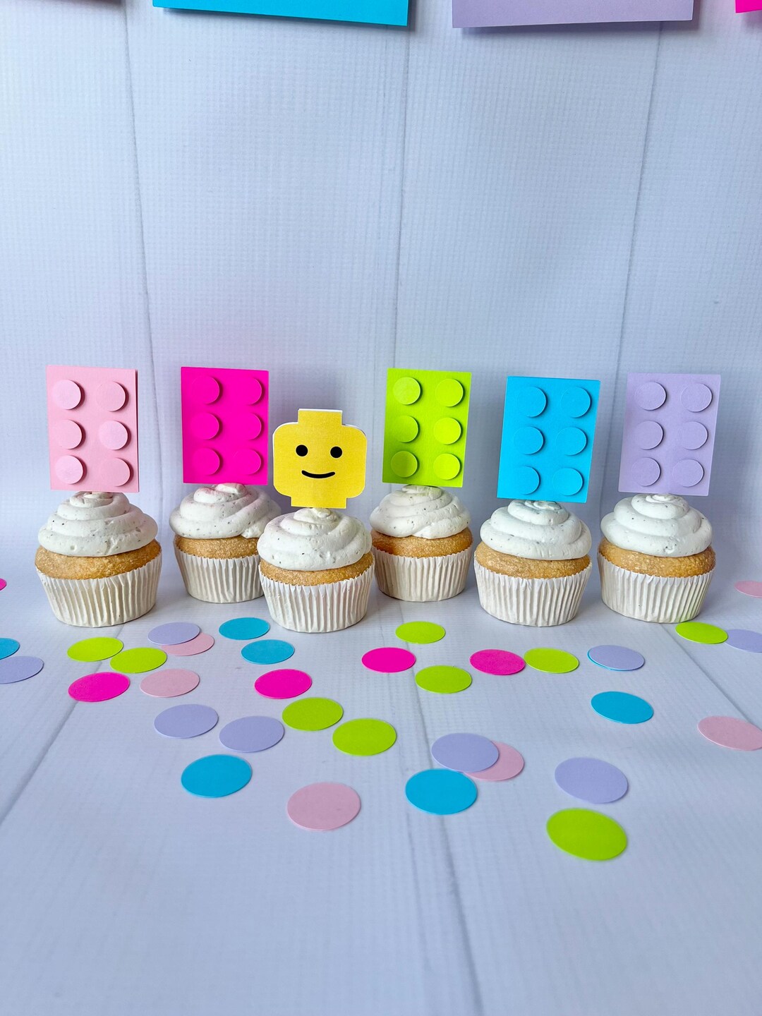 Building Block Party Cupcake Toppers Pink Girly Building Block Birthday ...