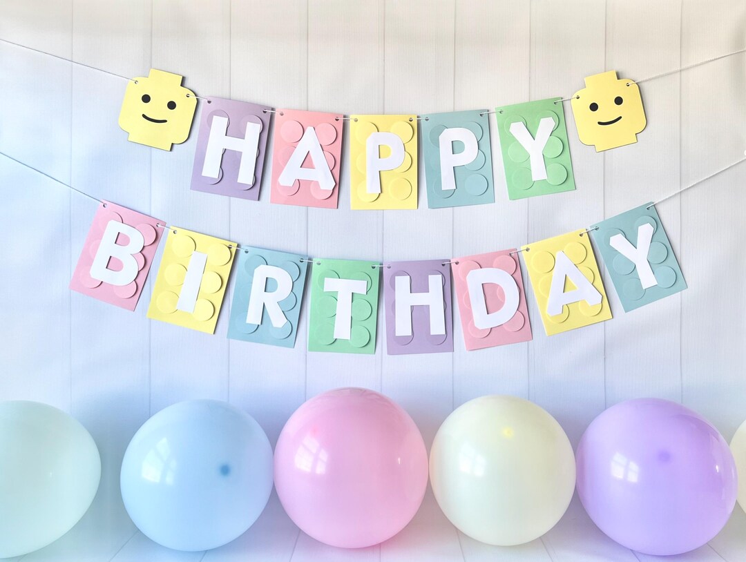 Pastel Building Block Party Banner, Pastel Girly Building Block Party ...