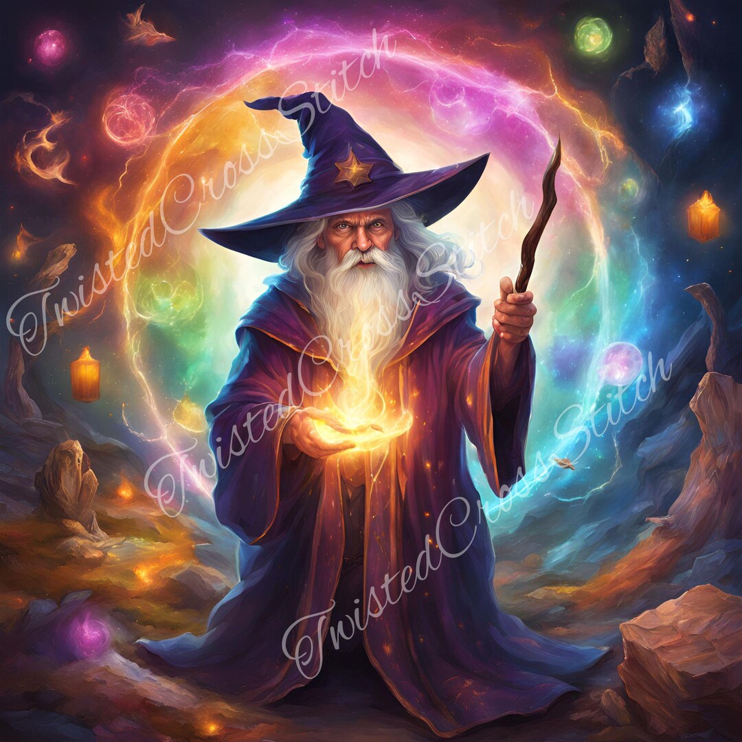 Colorful Wizard, Wizard Cross Stitch, Counted Cross Stitch Pattern ...
