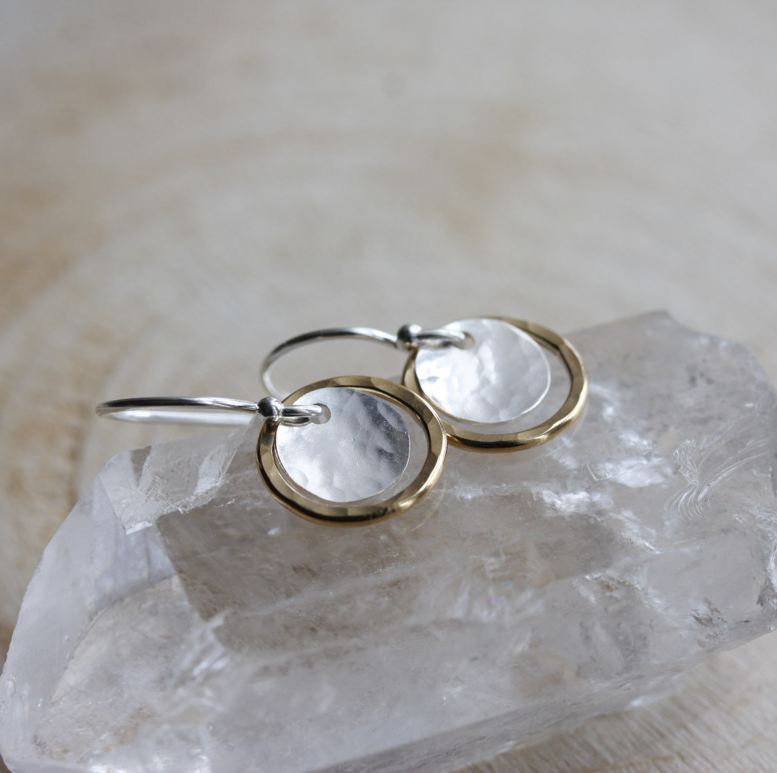 Circle Earrings Hammered Disc & Circle Earrings in Silver and | Etsy UK