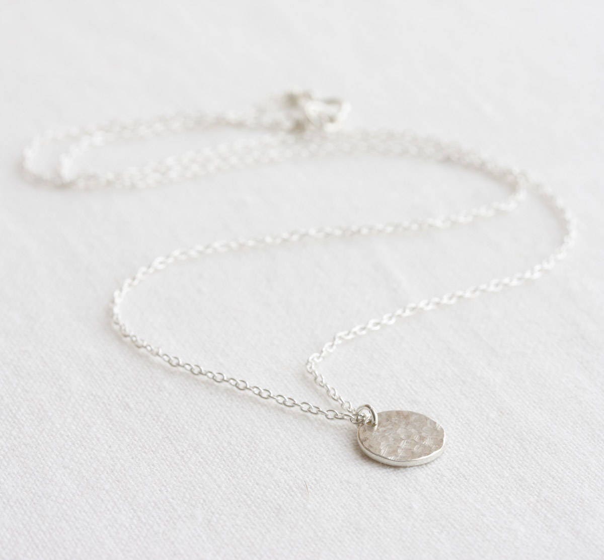Silver Disc Necklace Hammered Sterling Disc Necklace Tiny - Etsy