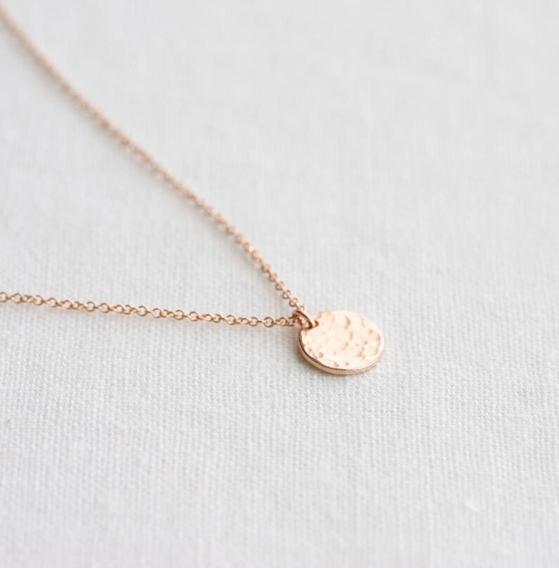 Rose Gold Necklace Hammered Rose Gold Disc Necklace Rose - Etsy UK