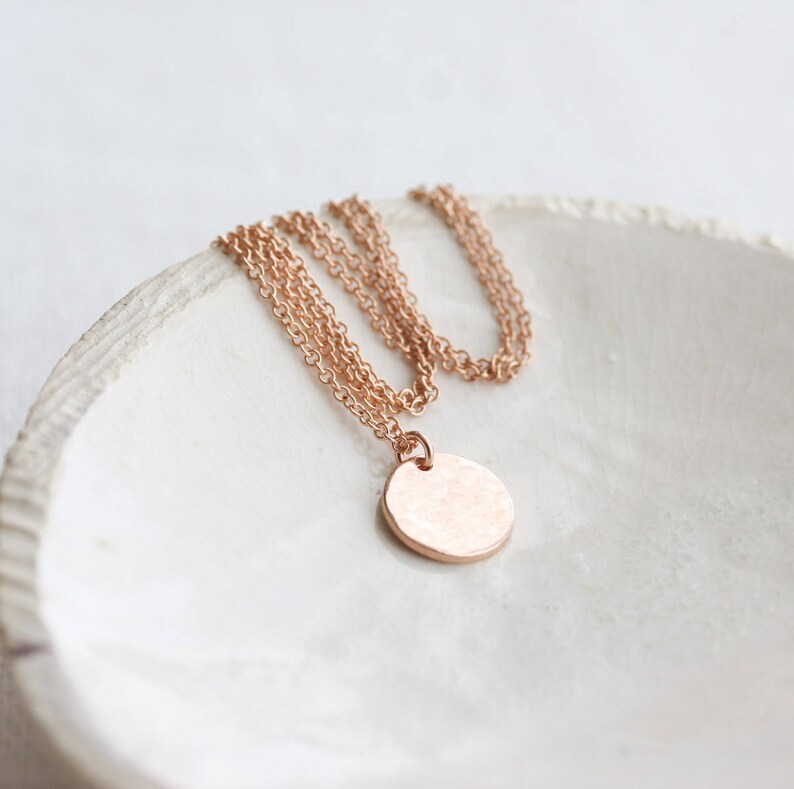Rose Gold Necklace Hammered Rose Gold Disc Necklace Rose - Etsy UK