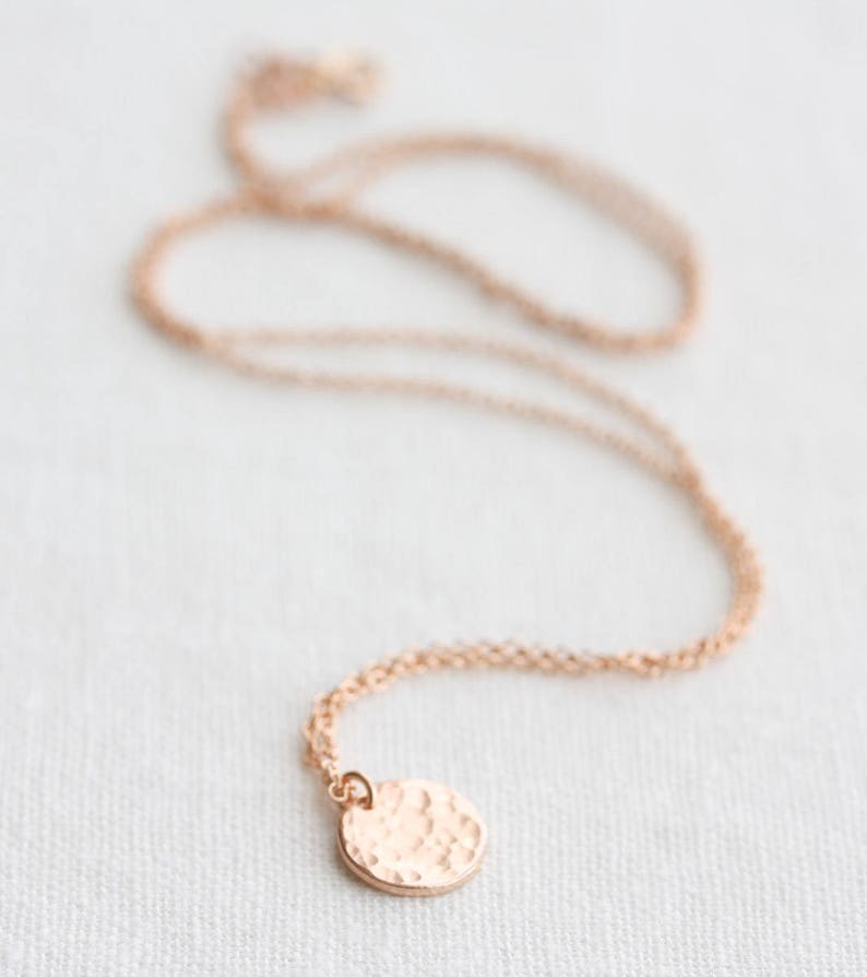 Rose Gold Necklace Hammered Rose Gold Disc Necklace Rose - Etsy UK