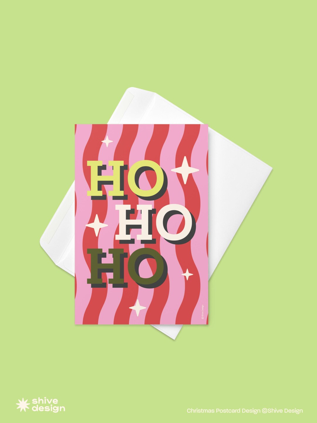 Christmas Card With Envelope| Bold Retro Holiday | Colorful Typographic ...