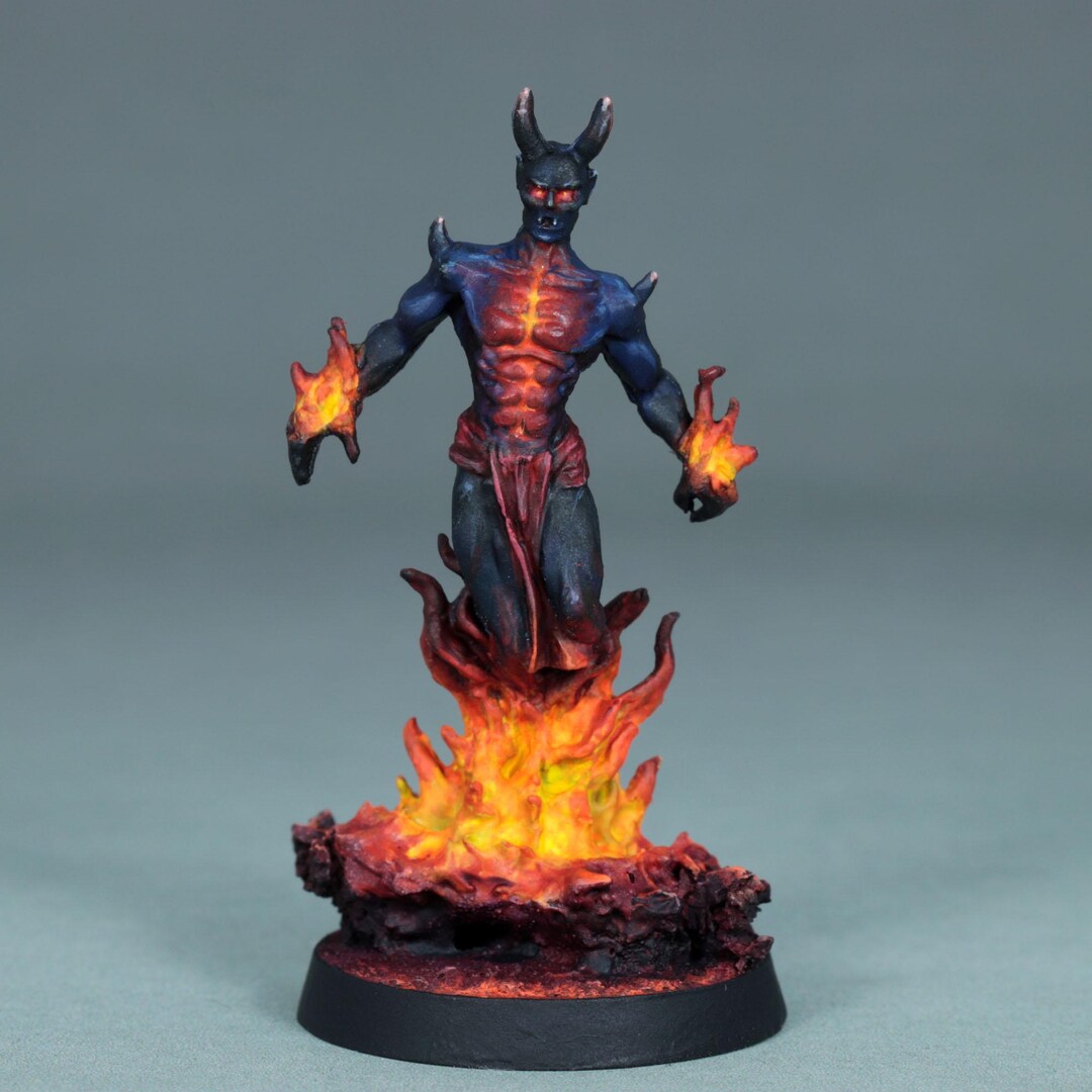 Painted Fire Demon Miniature, Fire Djinn, Onamor Miniature, Efreeti ...