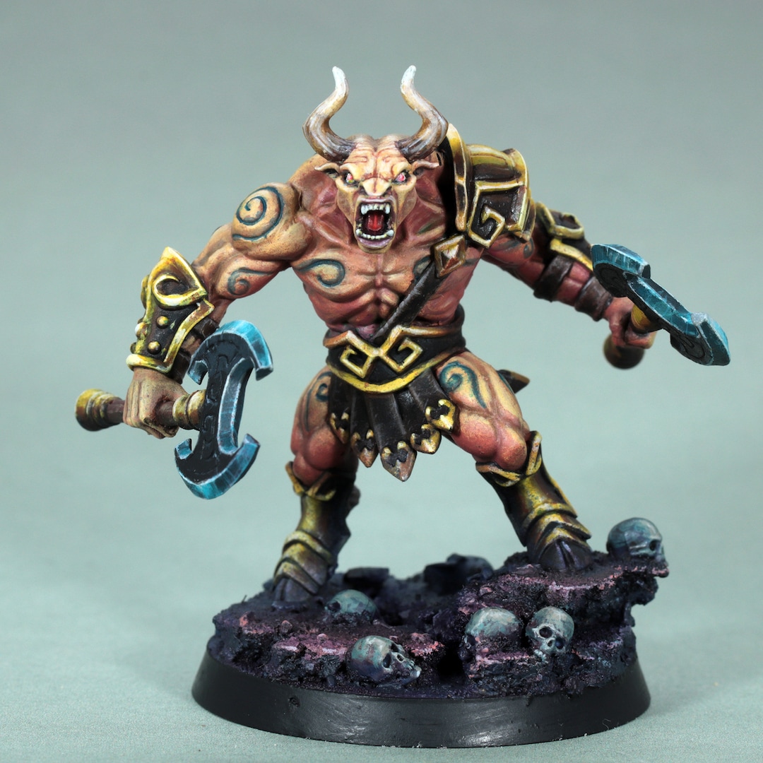 Painted Minotaur Miniature, Dnd Minotaur Miniature, Two Axe Minotaur ...
