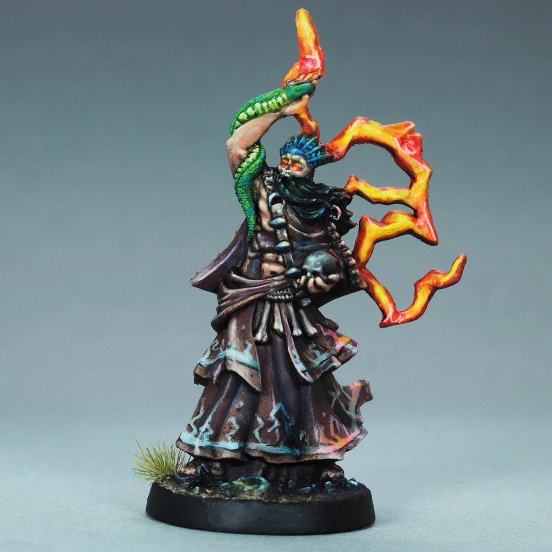 Painted Aztec Sorcerer Miniature, Painted Dnd Necromancer Miniature ...