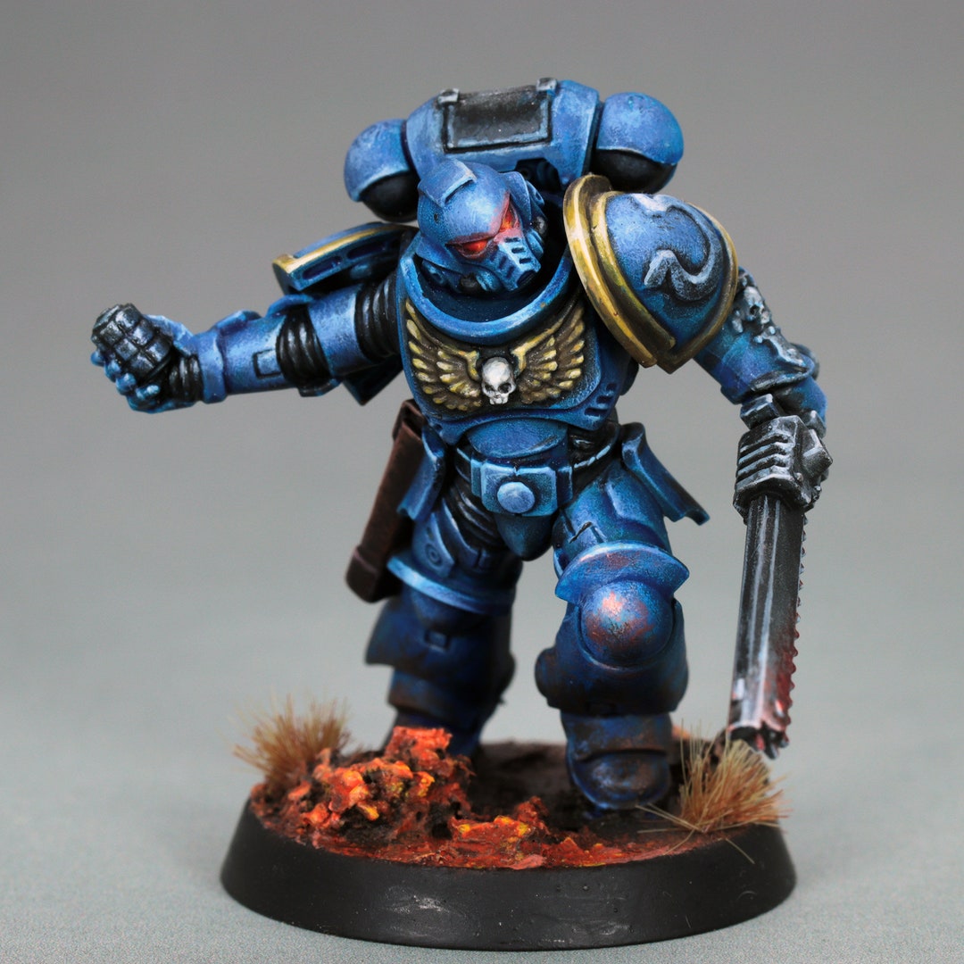 Painted Assault Intercessor Ultramarine Miniature, Painted Space Marine ...