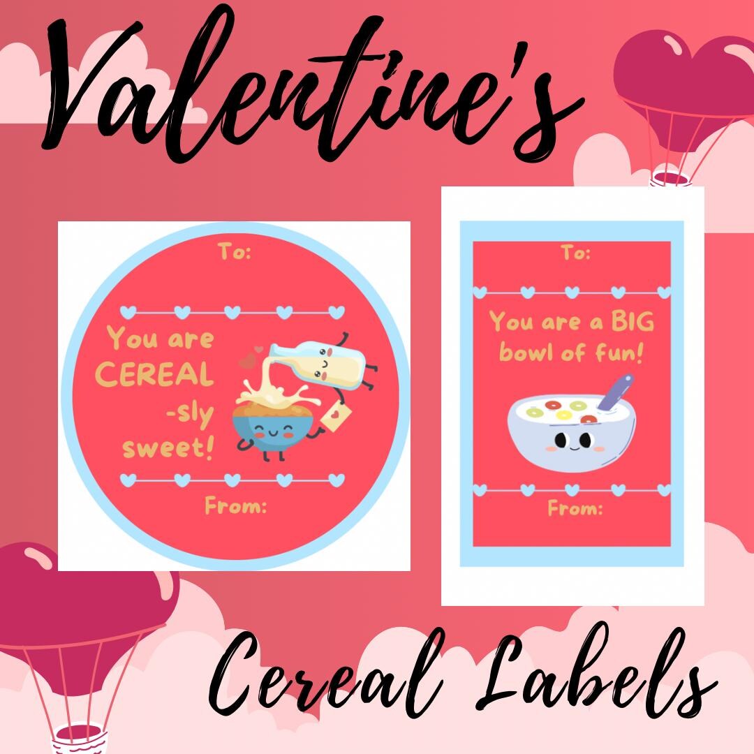 Printable Valentine’s Day Cereal Labels- Round & Rectangle - Etsy