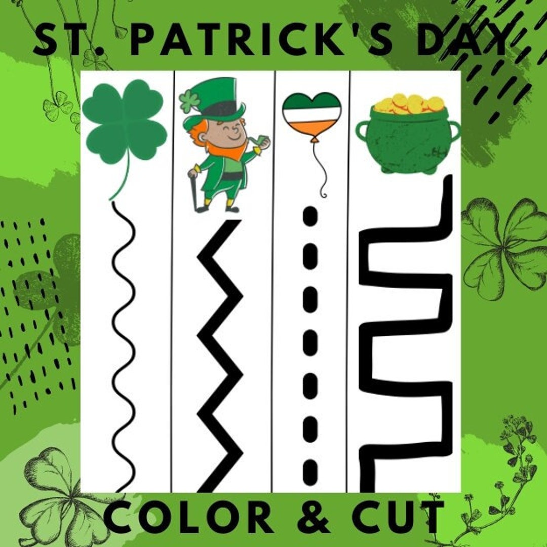 St Patrick's Day Cutting Strips and Coloring Activity Printable - Etsy