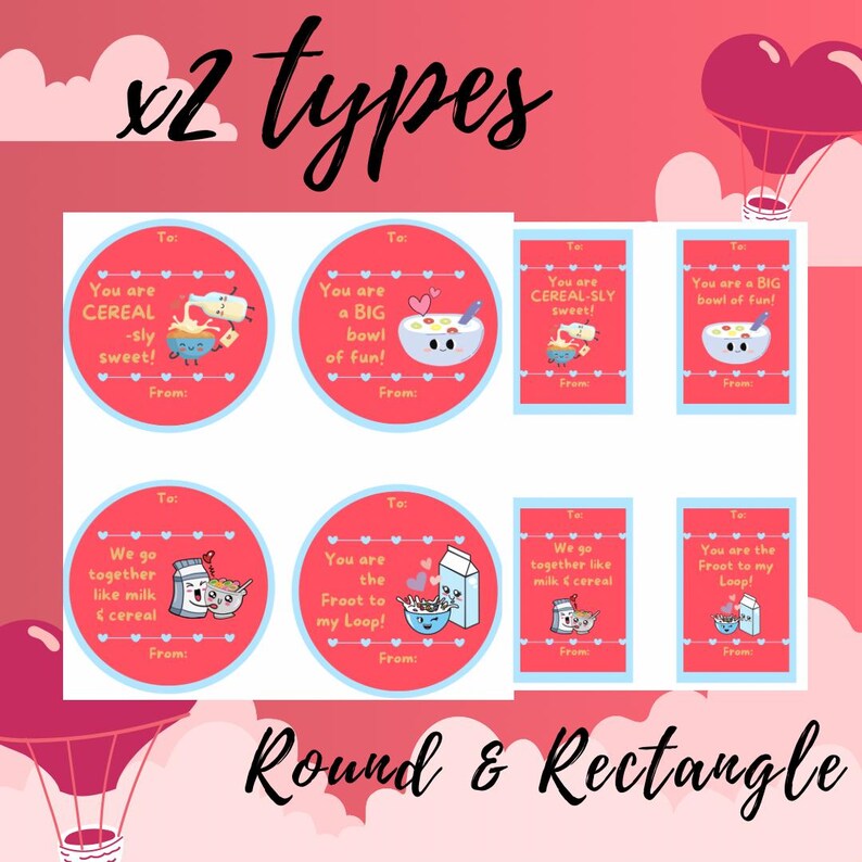 Printable Valentine’s Day Cereal Labels- Round & Rectangle - Etsy