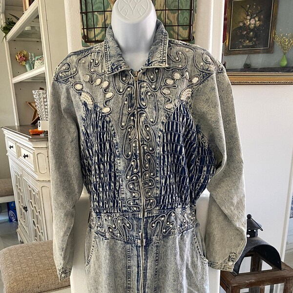 Rhinestone Denim Dress - Etsy