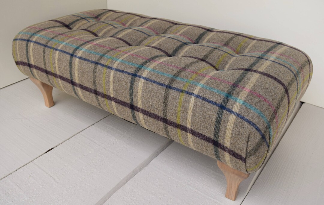 New Buttons and Wool Footstool Range in Multicheck Fawn 100% Wool Moon ...