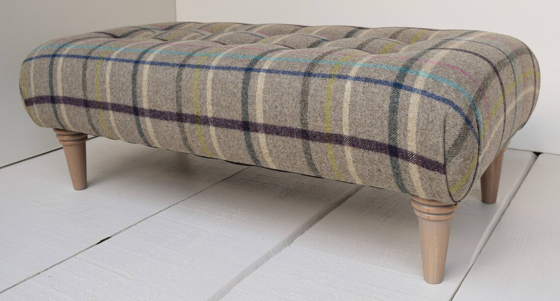 New Buttons and Wool Footstool Range in Multicheck Fawn 100% - Etsy UK