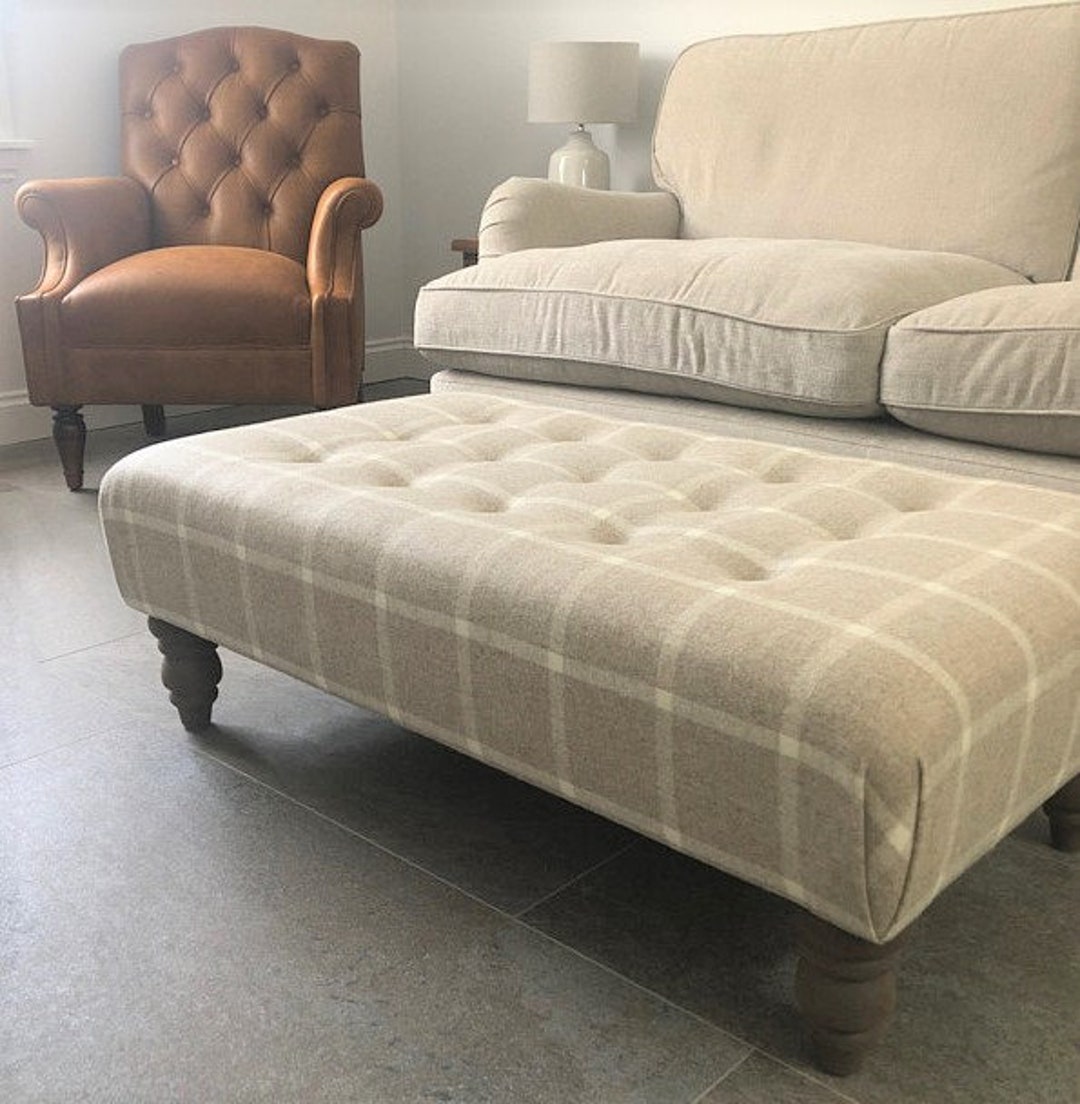 New Buttons and Wool Footstool in Hawes Natural 100% Wool Moon Fabric ...