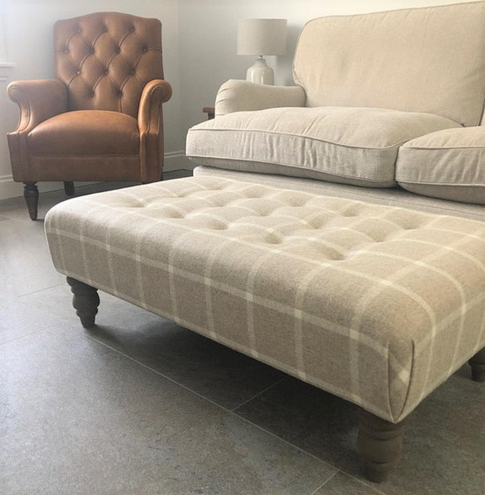 New Buttons and Wool Footstool in Hawes Natural 100% Wool Moon Fabric ...