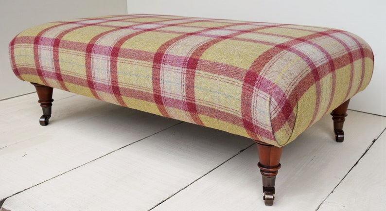 New Handmade Footstool in Abraham Moon's 100% Wool Skye Raspberry ...