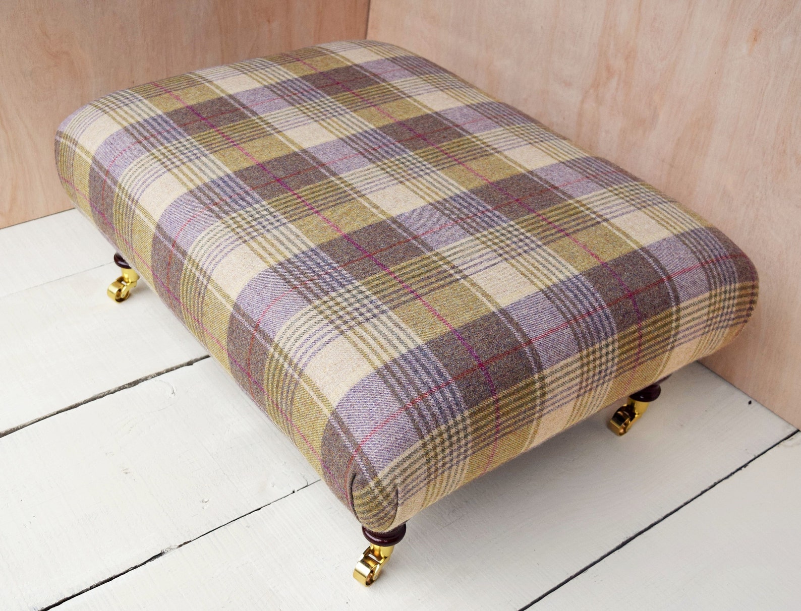 New Handmade Footstool in Abraham Moon 100% Wool Huntingtower Grape ...