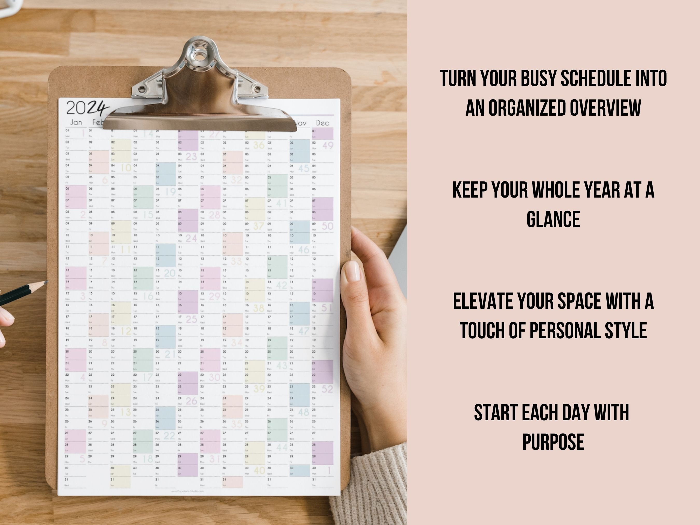 Canva Template for 2024 Customizable Wall Calendar Full Year Calendar ...