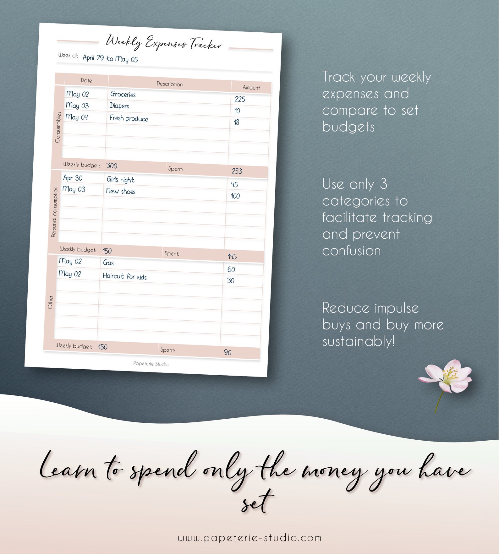 WEEKLY EXPENSES TRACKER Printable | Weekly Spending Log | Insert for ...