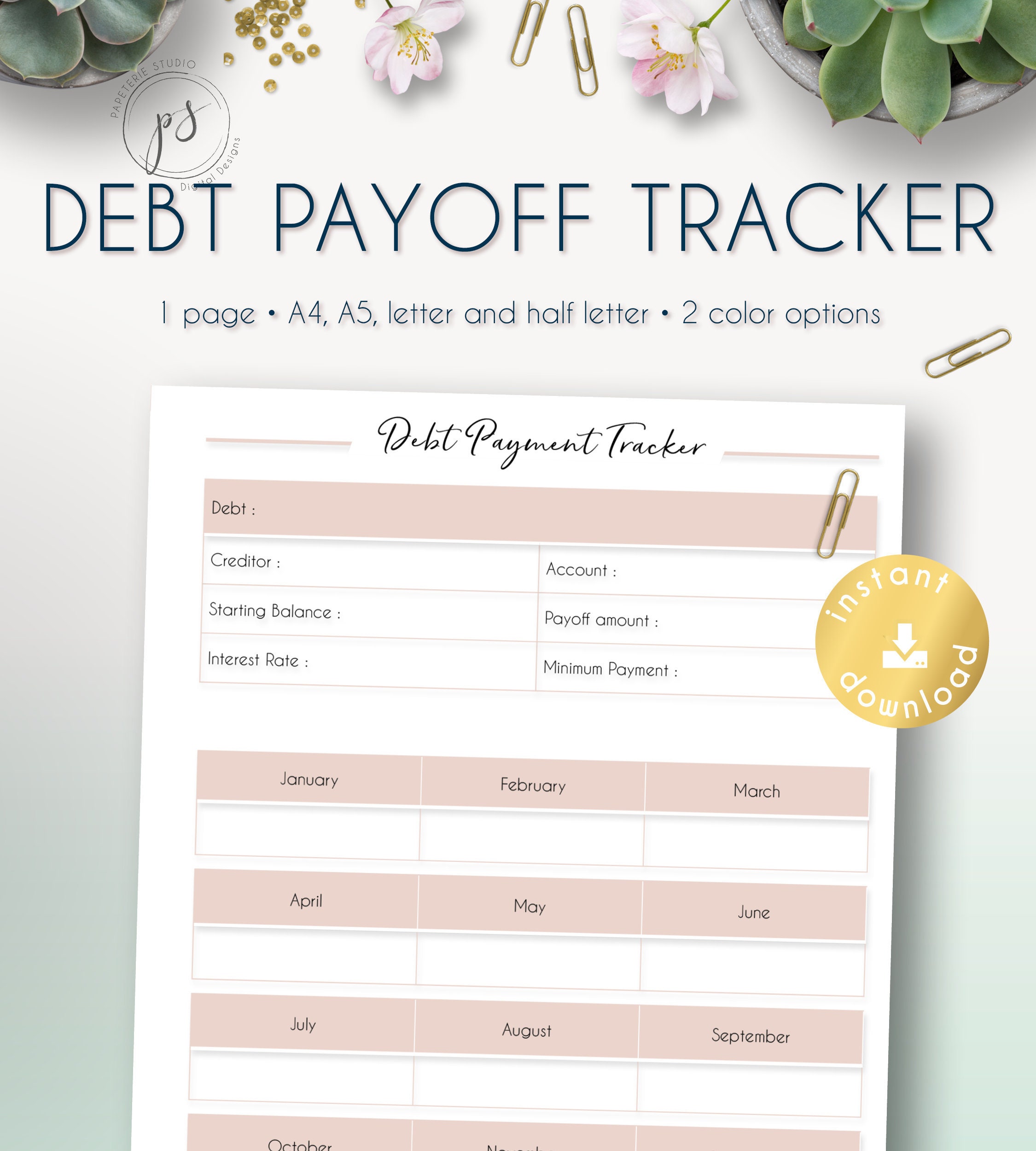 Printable DEBT PAYMENT Tracker | Debt Payoff Tracker | by ...