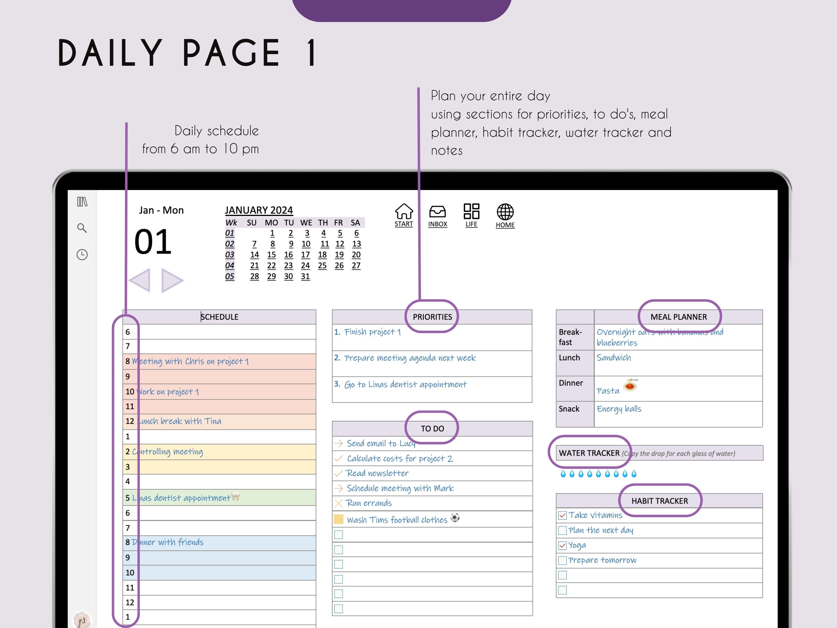 Onenote Digital Planner 2024 Daily Planner Hyperlinked and Dated Sunday ...