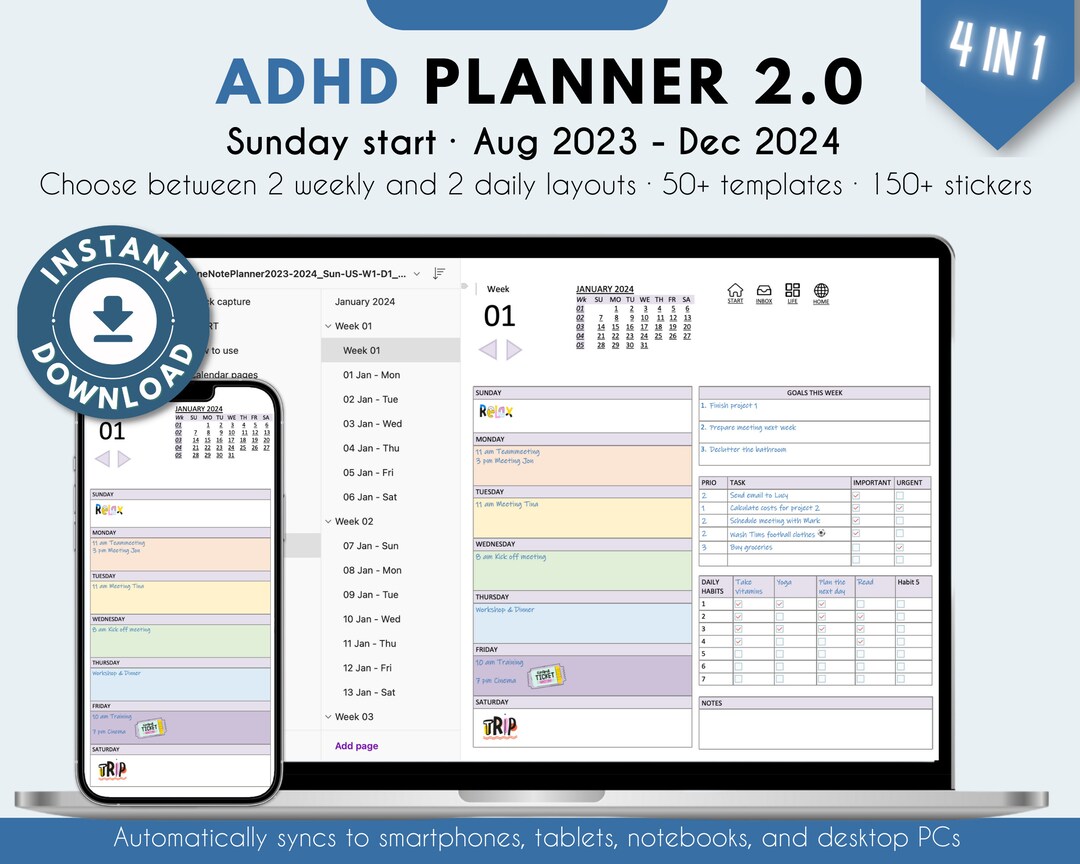 ADHD Planner 2023-2024 for Onenote Onenote Template Aug 2023 - Etsy
