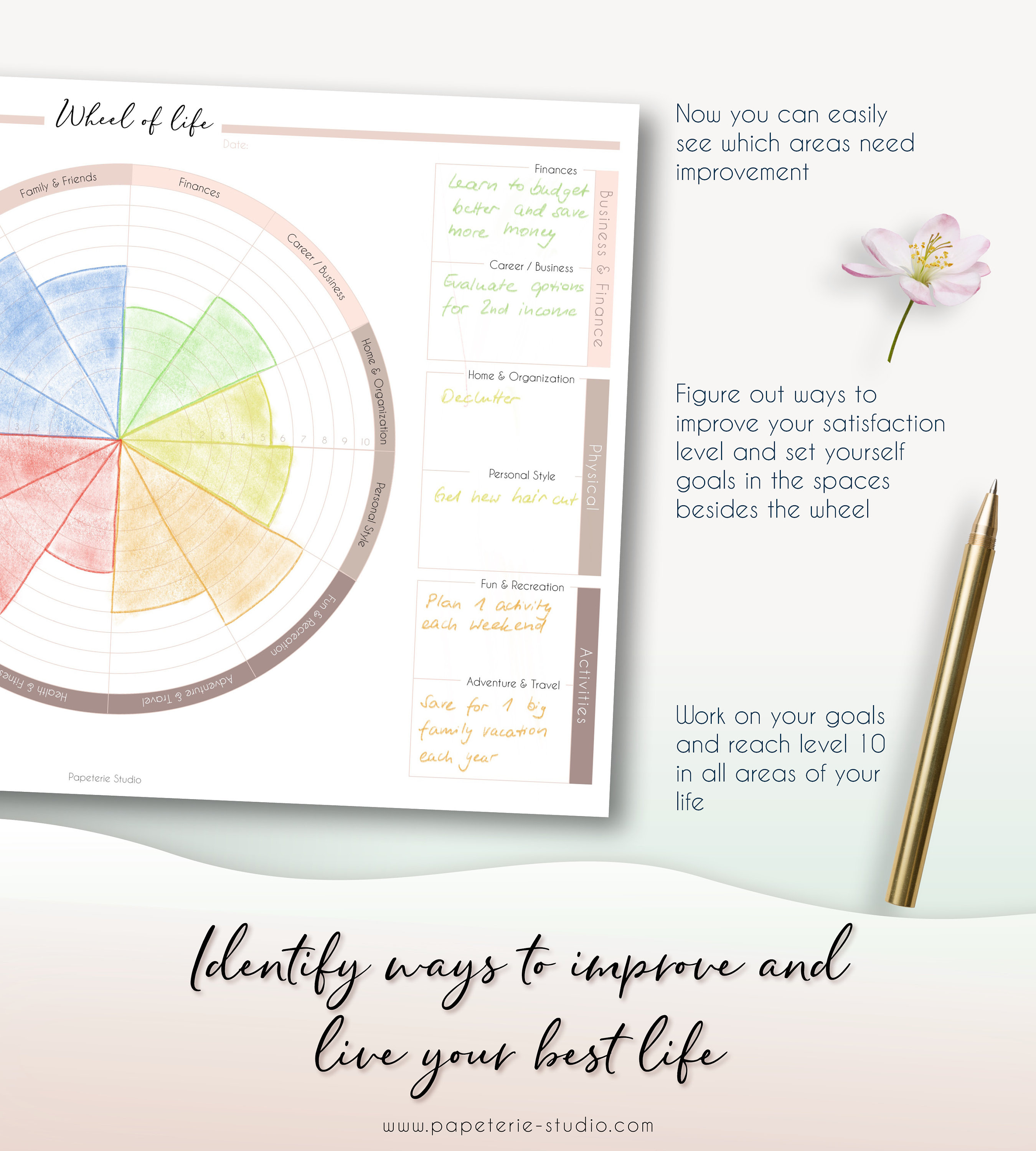 Goal Setting Exercise With WHEEL of LIFE Printable Level 10 | Etsy