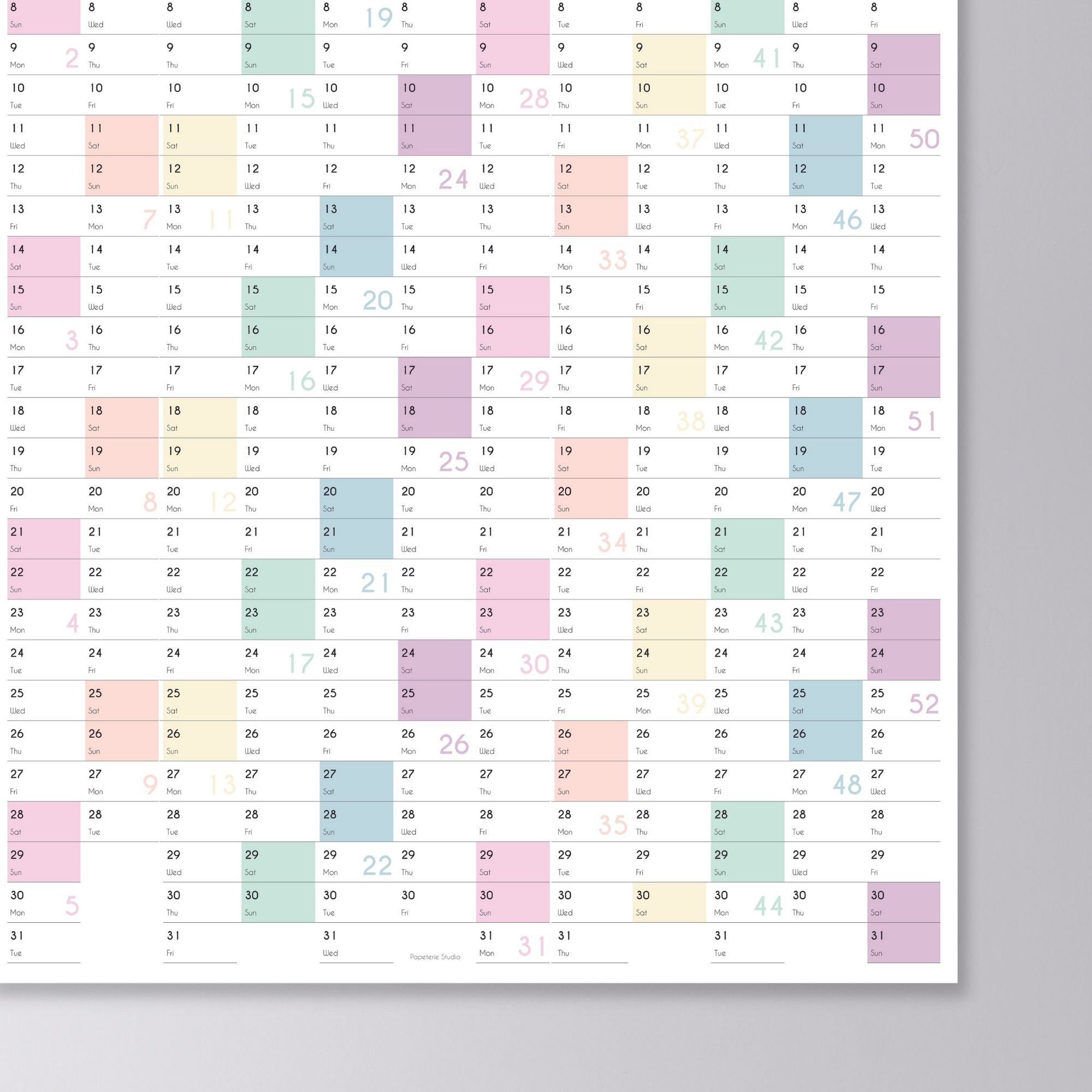 2023 YEARLY WALL CALENDAR Printable Pastel Rainbow Colors - Etsy