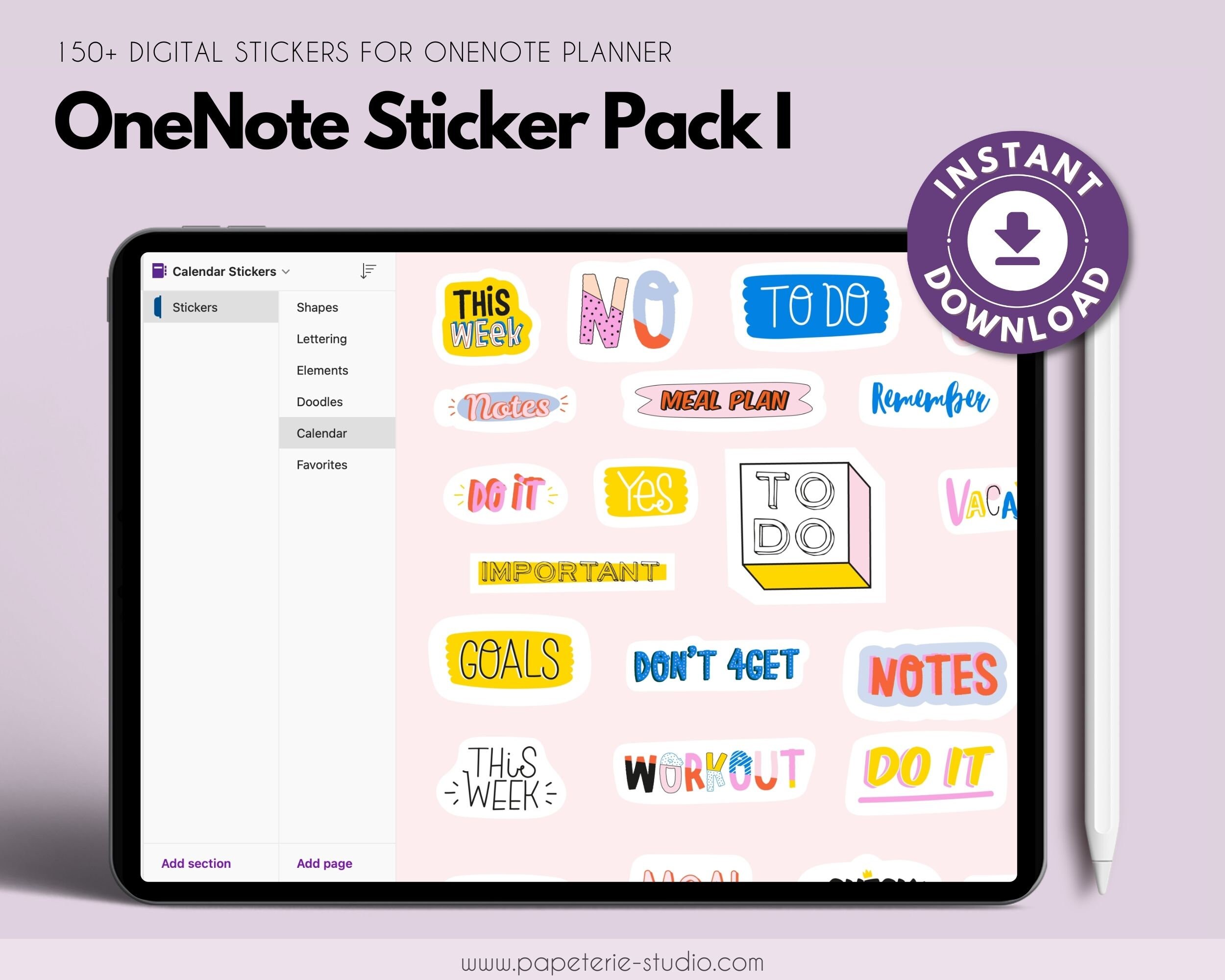 Onenote Digital Stickers, Daily Planner Stickers, Pre-cropped, Calendar ...