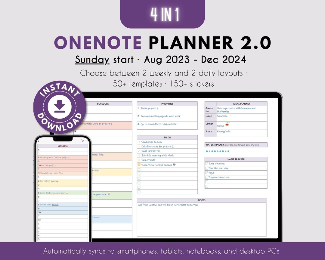 Onenote Digital Planner 2024 Daily Planner Hyperlinked and Dated Sunday ...
