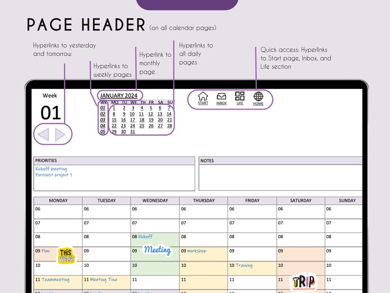 Onenote Digital Planner 2024 Daily Planner Hyperlinked and Dated Monday ...