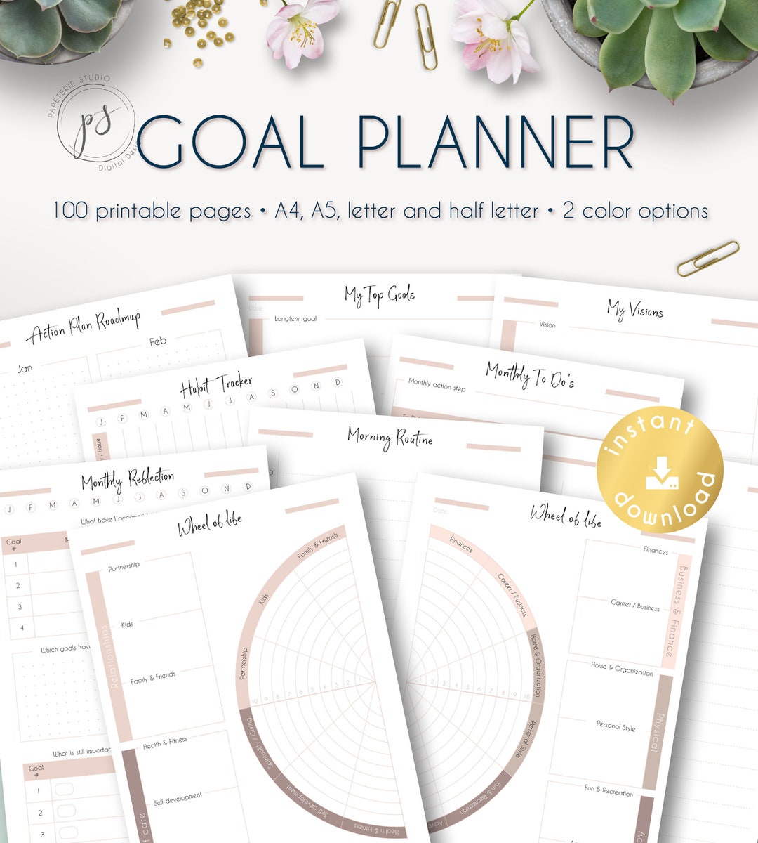 GOAL PLANNER Printable, Goal Planner Bundle, Daily Weekly Monthly ...