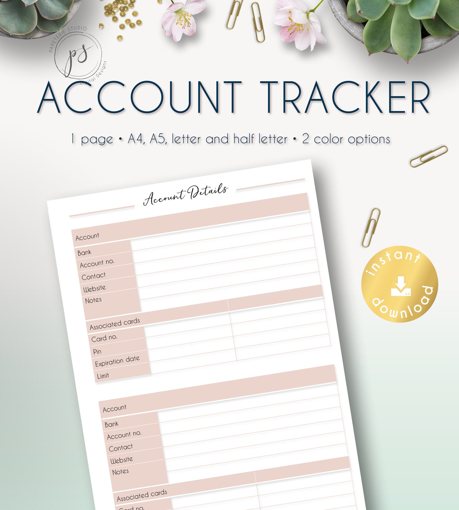 Printable BANK ACCOUNT Information Tracker | Finance Planner Printable ...